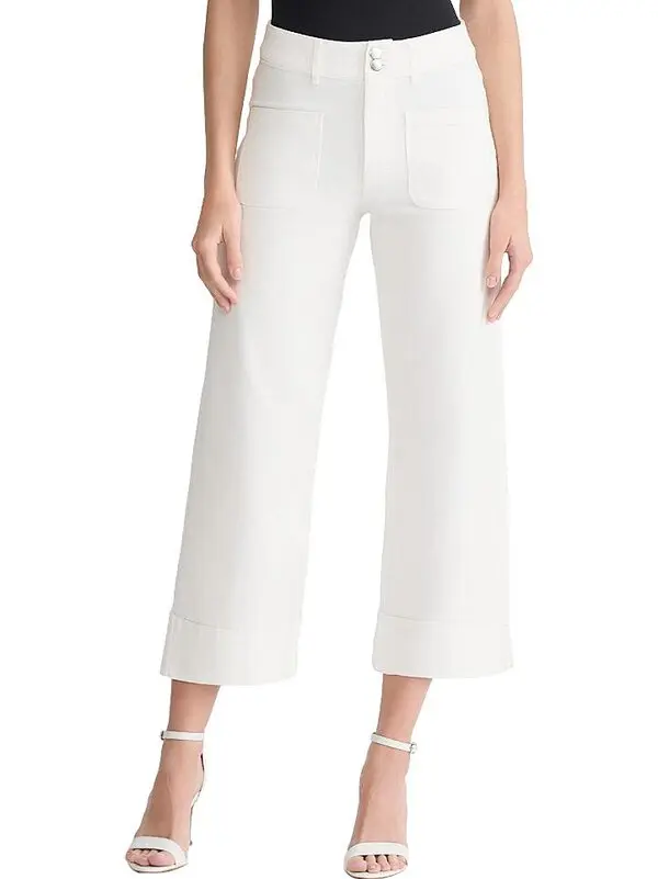 Ming Wang Cropped Wide-leg Jeans With Double Button Detail - White