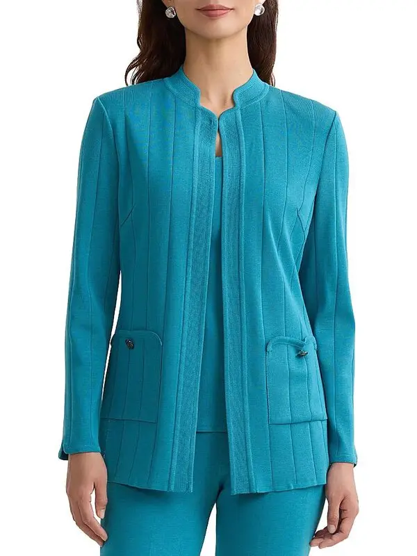 Ming Wang Textured Knit Jacket With Notch Collar And Pockets - Nebula