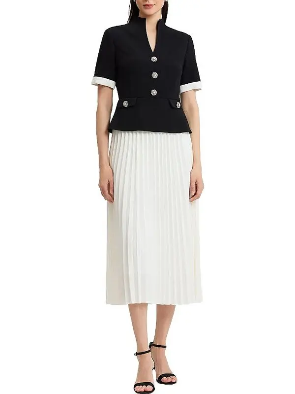 Ming Wang Noelle Pleated Crepe Maxi Dress - Black/white