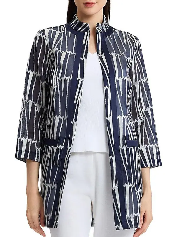 Ming Wang Novelty Woven Pattern Topper - Indigo/white