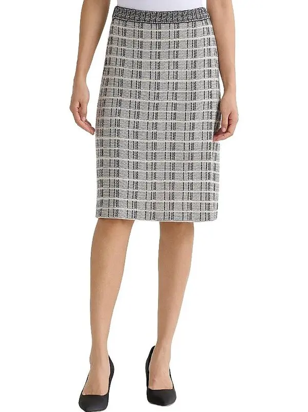 Ming Wang Contrast Stitch Tweed Knit A-line Skirt - Limestone/black/white