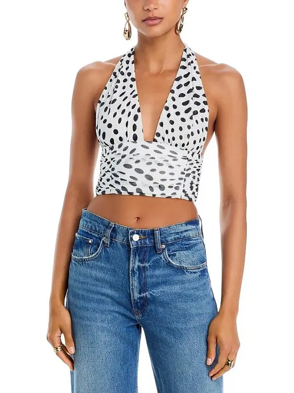 AFRM Gabriella Halter Top With Polka Dot Print - Noir Swirl