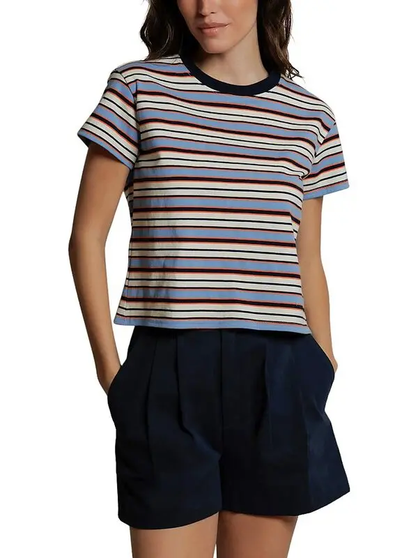 PERFECTWHITETEE Dawn Striped Cotton Blend Tee - Pacific Clementine Stripe