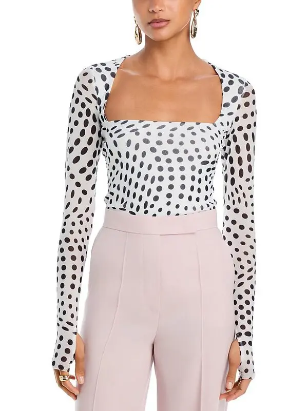 AFRM Ines Printed Mesh Top - Noir Swirl