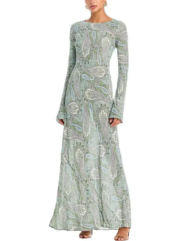 AFRM Jetta Maxi Dress With Paisley Print - Aqua Paisley