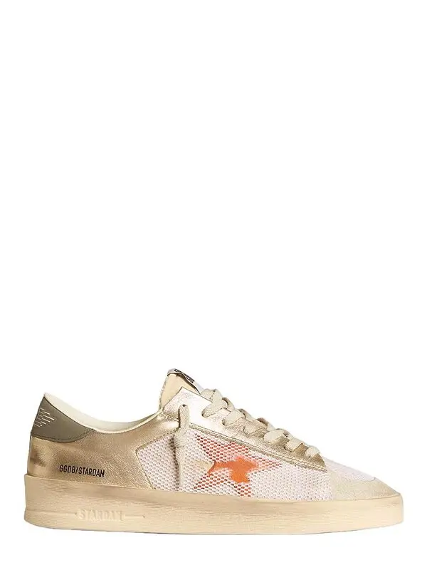 GOLDEN GOOSE Stardan Leather & Mesh Sneakers - Platinum Green
