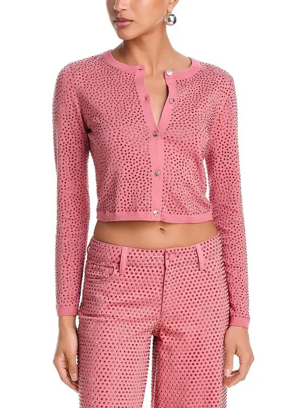 Alice + Olivia Carson Embellished Cropped Cardigan - Deep Rose