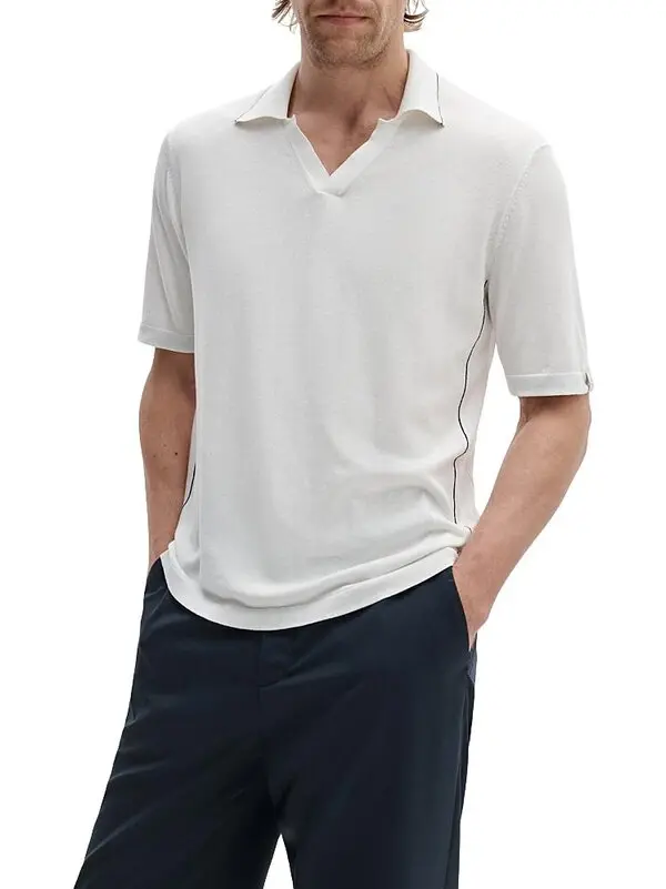 Rag & Bone Conrad Johnny Collar Silk Blend Polo Shirt - Chalk
