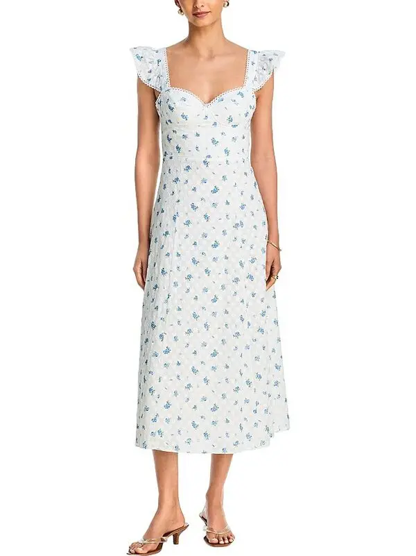 Aqua Floral Eyelet Midi Dress - Blue