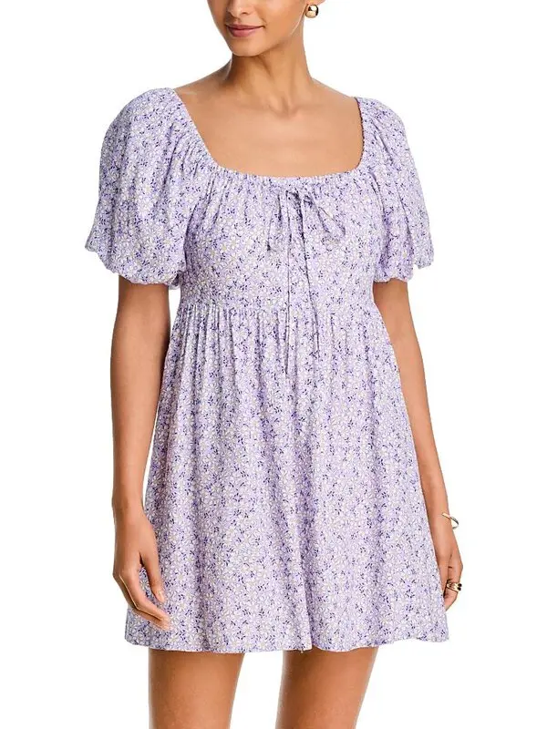 Aqua Daisy Lace Up Mini Dress - Purple Multi