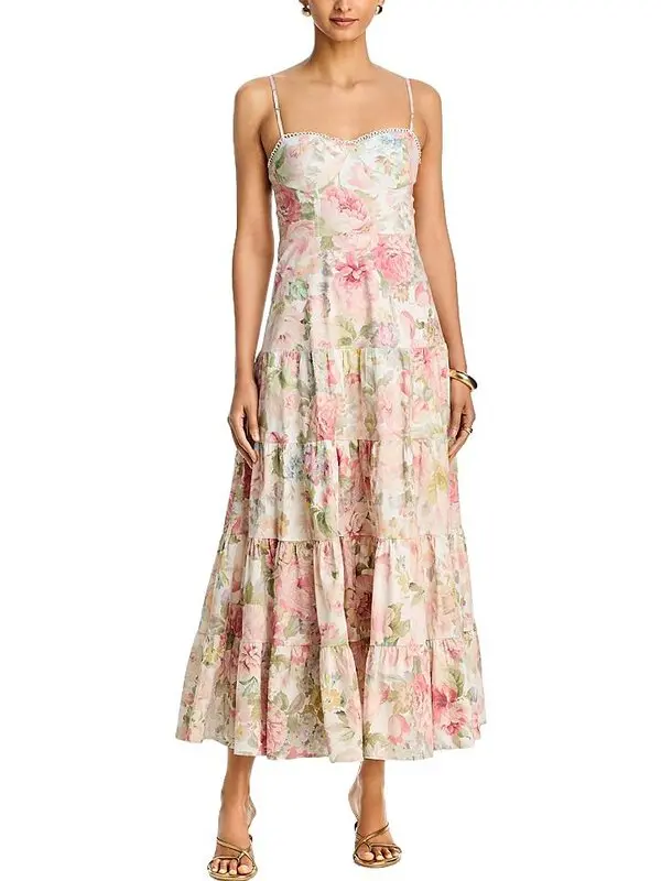 Aqua Floral Tiered Maxi Dress - Pink Multi