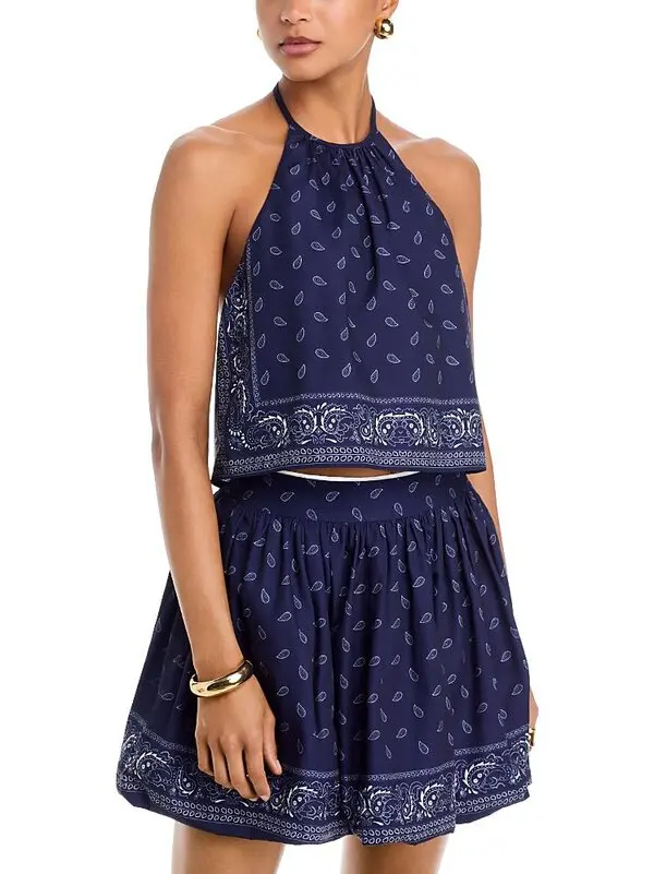Aqua Paisley Bandana Halter Top - Navy/white