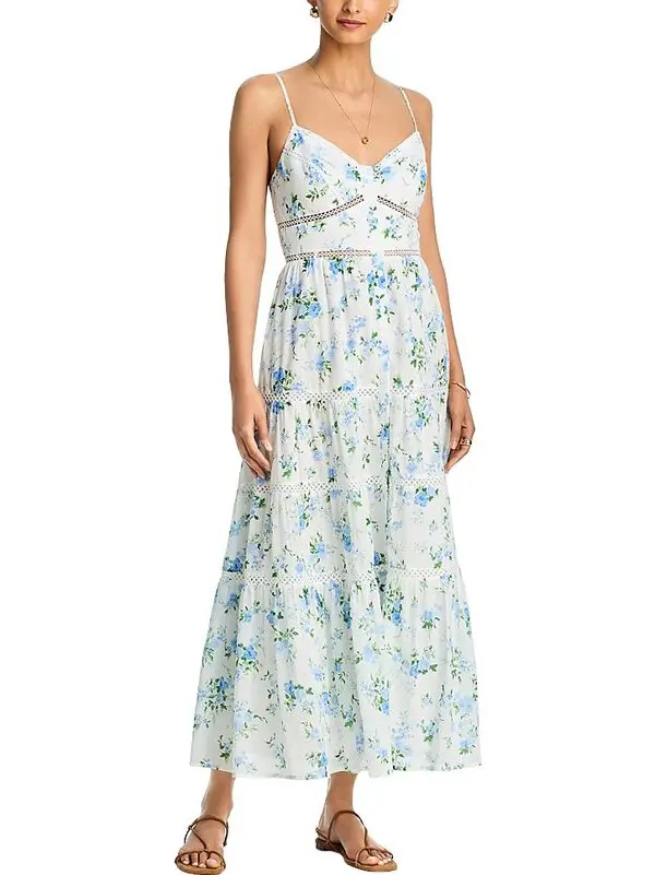 Aqua Floral Cutwork Midi Dress - Blue Rose