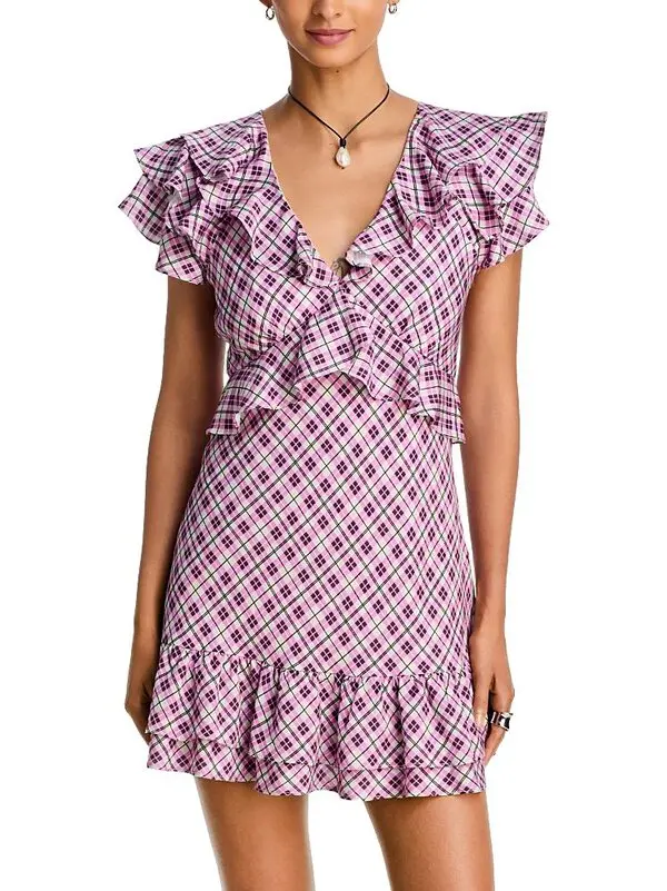 Aqua Plaid Ruffle Mini Dress - Pink Plaid