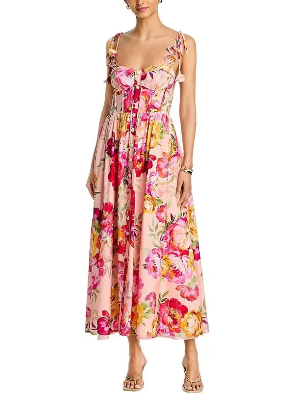 Aqua Floral Corset Midi Dress - Pink Multi