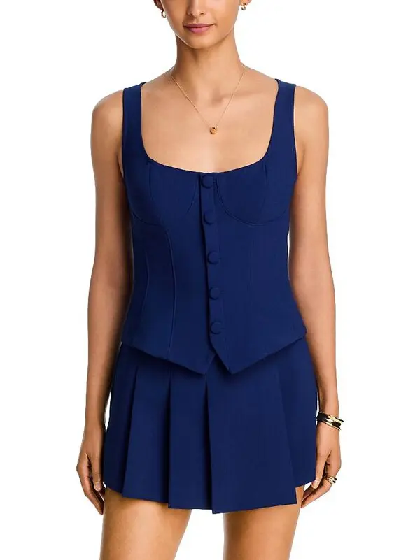 Aqua Scoop Neck Corset Vest - Dark Navy