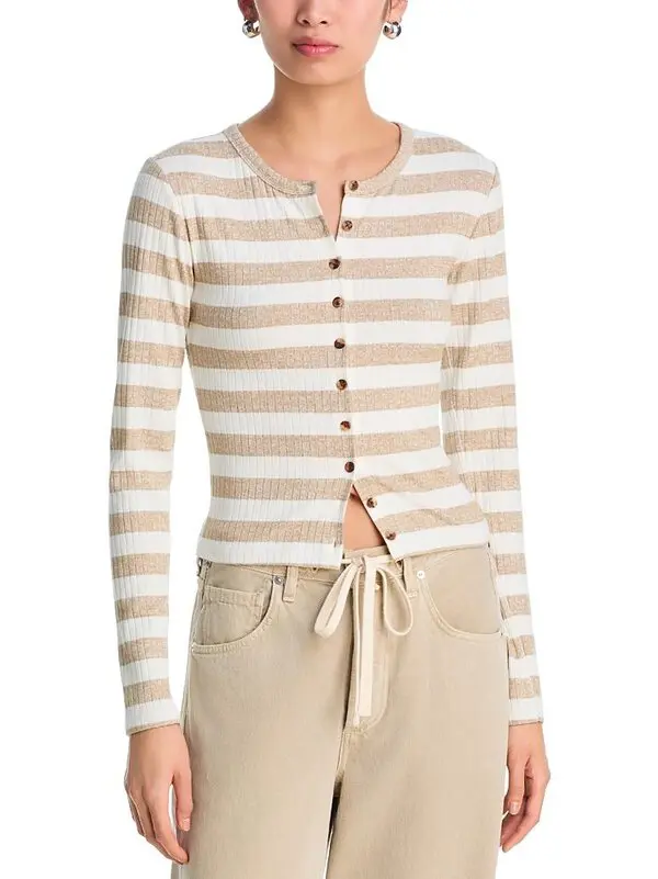 Rag & Bone Knit Wide Rib Stripe Cardigan - Toffee