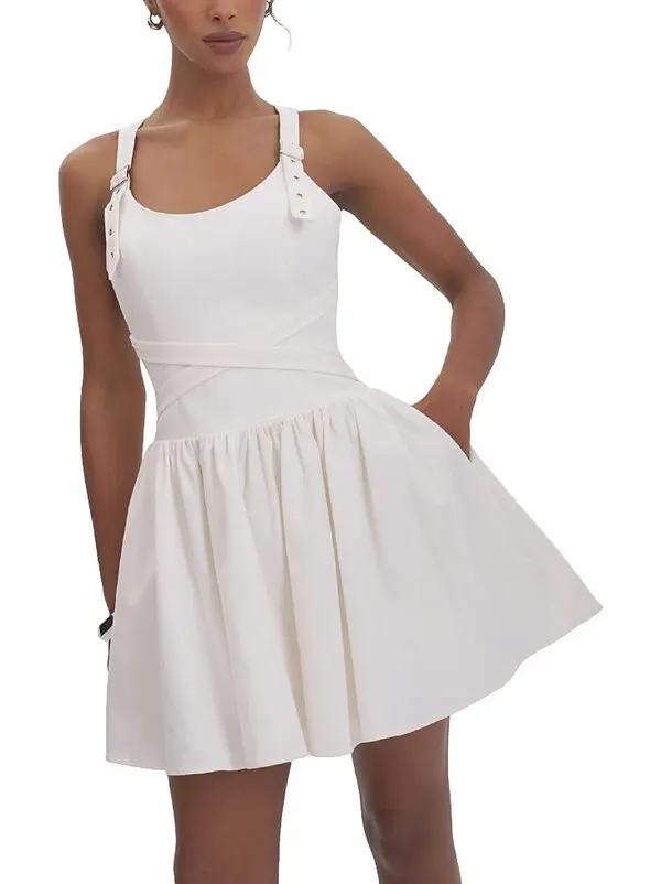 MISS CIRCLE Francine Cotton Denim Crossover Strap Mini Dress - White