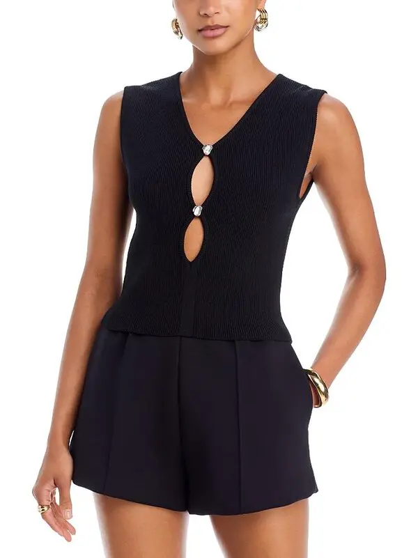 Aqua Shine Knit Button Tank - Black