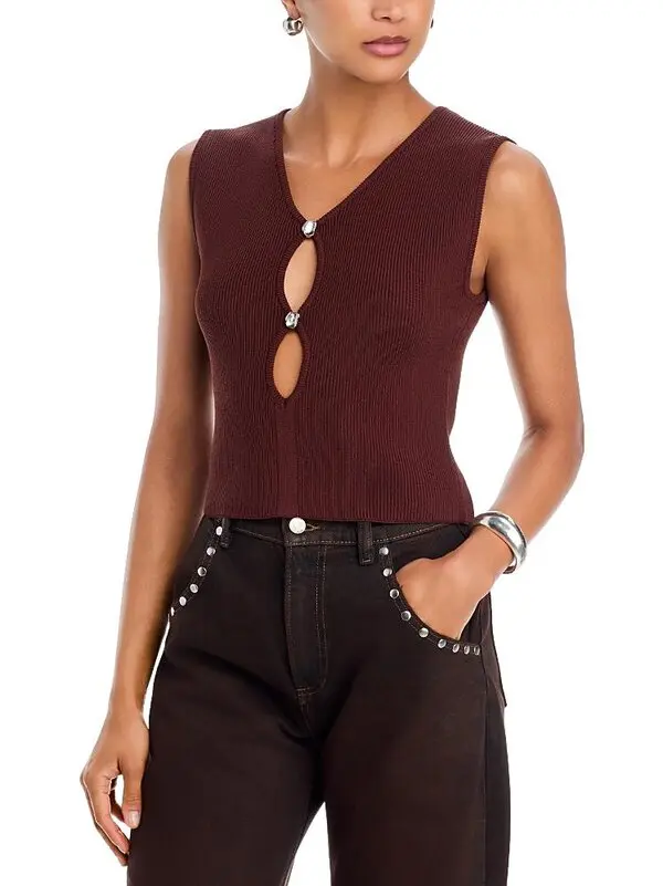 Aqua Shine Knit Button Tank - Rust