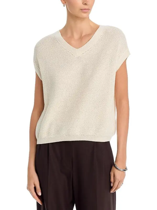 Majestic Filatures Open Knit Cap Sleeve Top - Milk