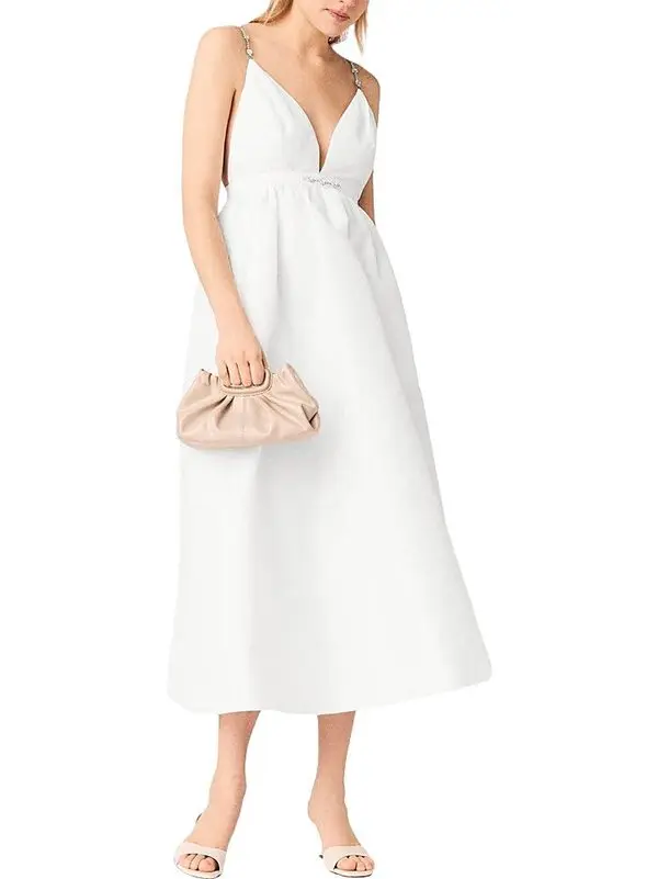 Maje Rapassa" V-neck Midi Dress With Embellished Straps - White