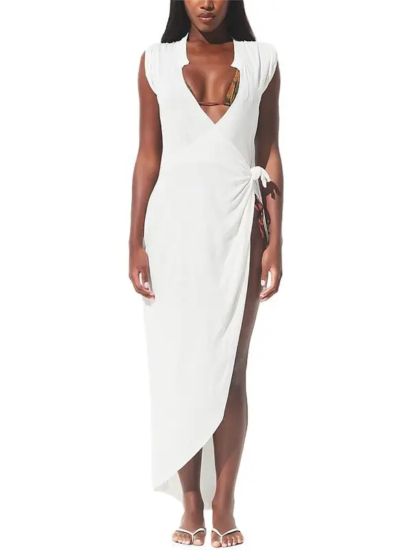 SKIMS Cotton Jersey Wrap Cover-up Maxi Dress - Egret