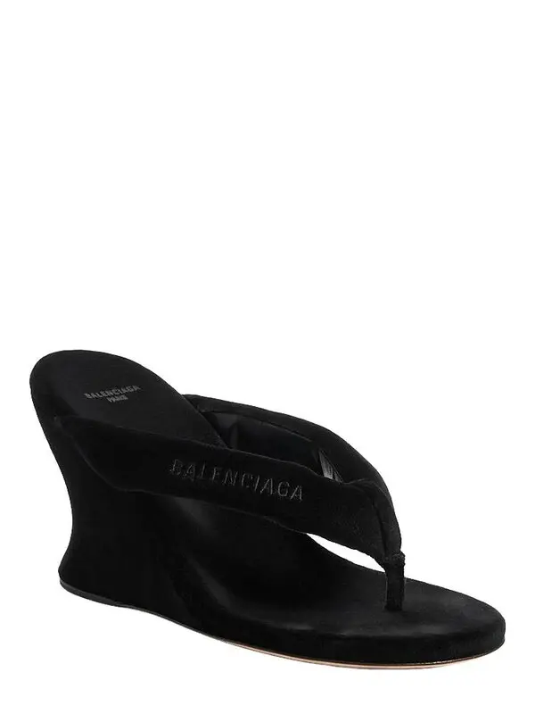 Balenciaga Gaeta Stretch Velvet Wedge Sandals - Noir