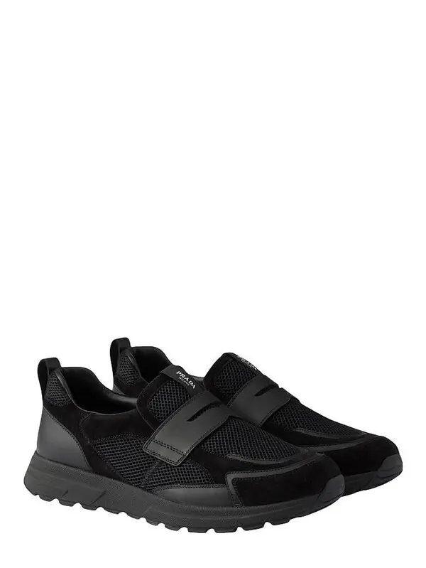 Prada Mesh Fabric And Leather Loafers - Black