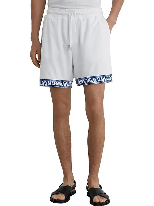 REISS Yuma Embroidered Toweling Shorts - White