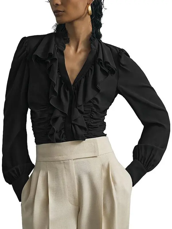 REISS Laverna Silk Stretch Blouse - Black