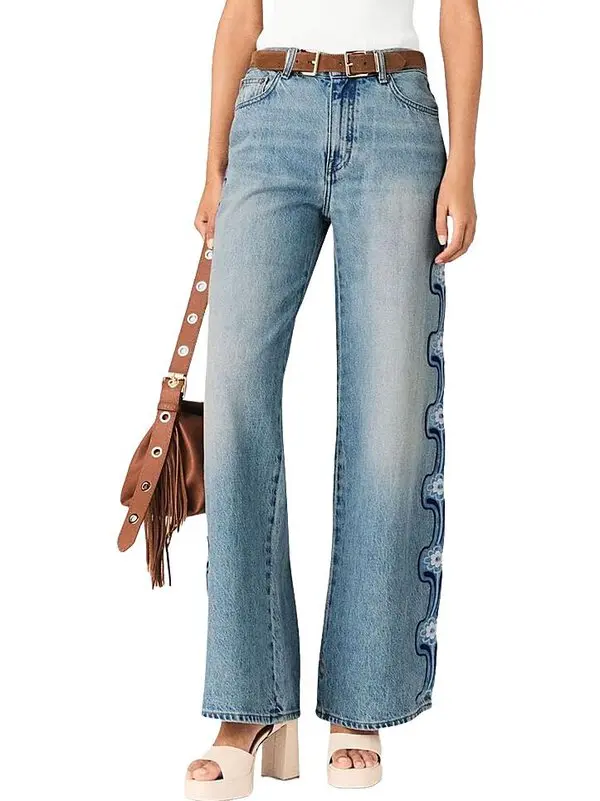 Maje Pintbrode Wide Leg Jeans - Blue