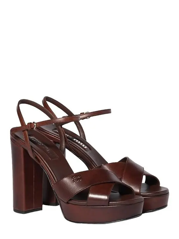 Miu Miu Leather Platform Sandals - Caffe'