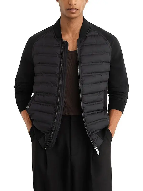 REISS Rami Quilted Bomber Jacket - Black