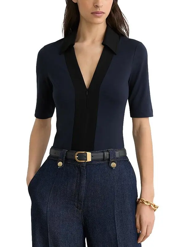 REISS Denny Color Blocked Polo Top - Navy/black