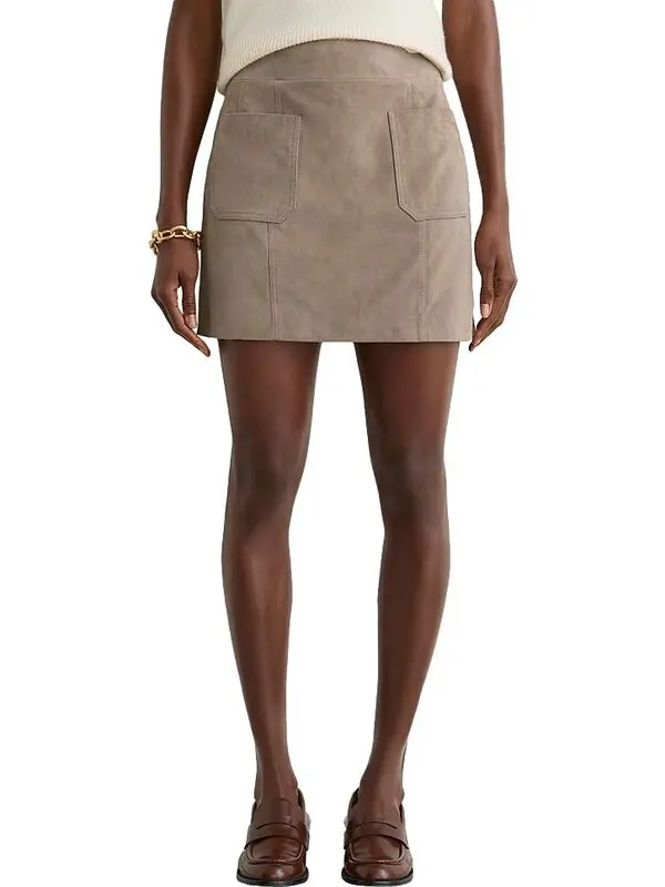 REISS Vida Suede Mini Skirt - Neutral