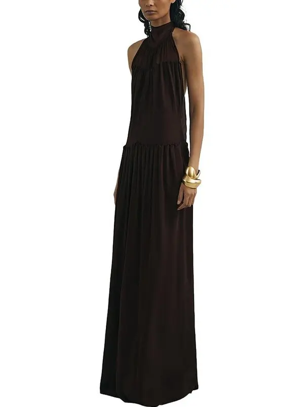 REISS Luna Halterneck Maxi Dress - Chocolate