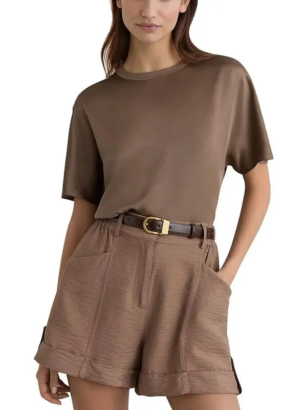 REISS Lena Silk Top - Taupe Brown