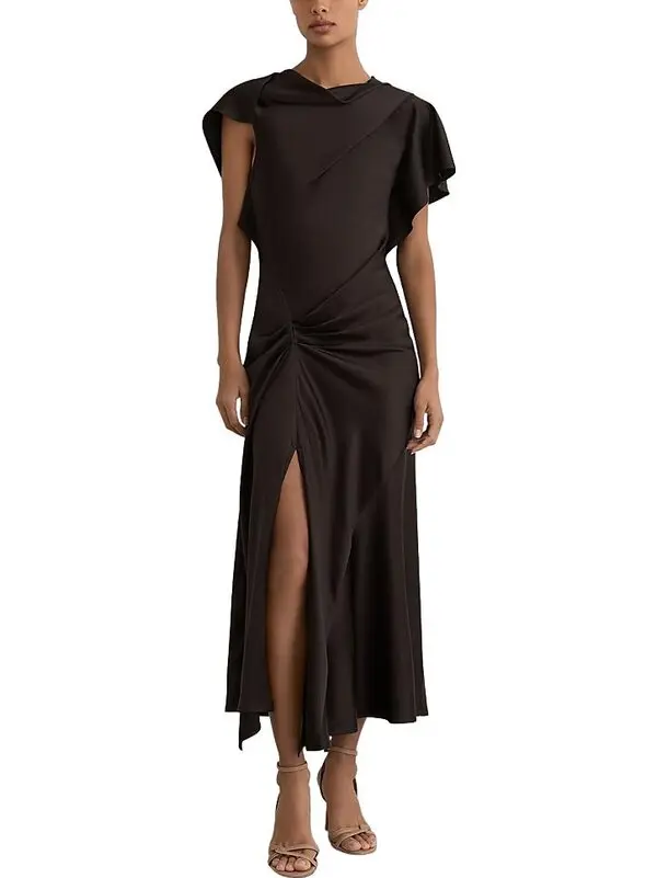 REISS Sasha Draped Midi Dress - Chocolate