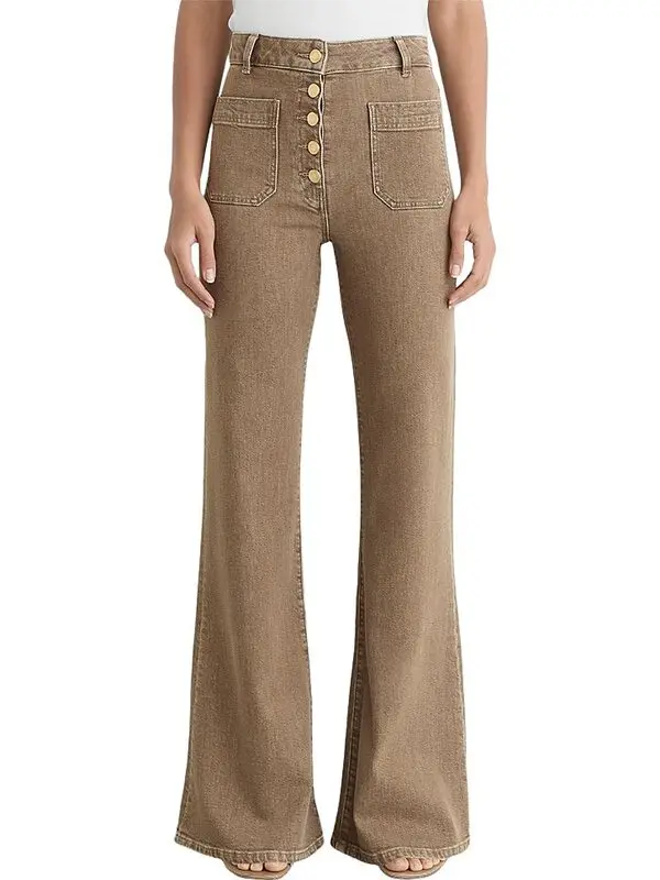REISS Cali High Rise Flare Leg Jeans - Light Brown