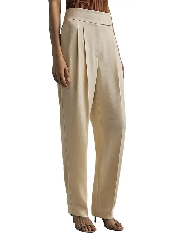 REISS Camilla Pleated Trousers - Cream