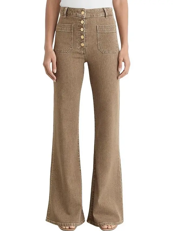 REISS Petites Cali Mid Rise Flare Leg Jeans - Light Brown