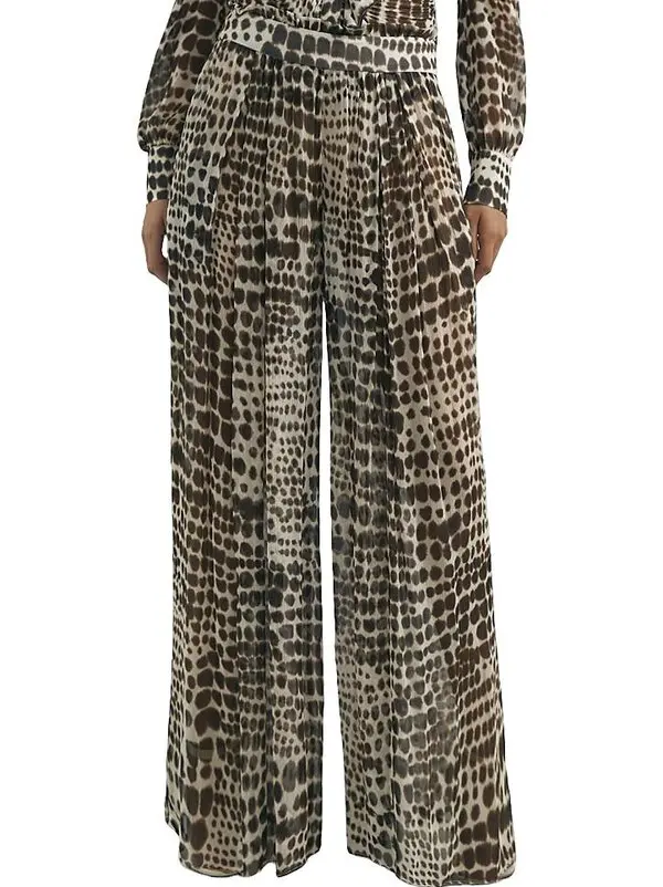 REISS Aurelie Printed Wide Leg Trousers - Chocolate