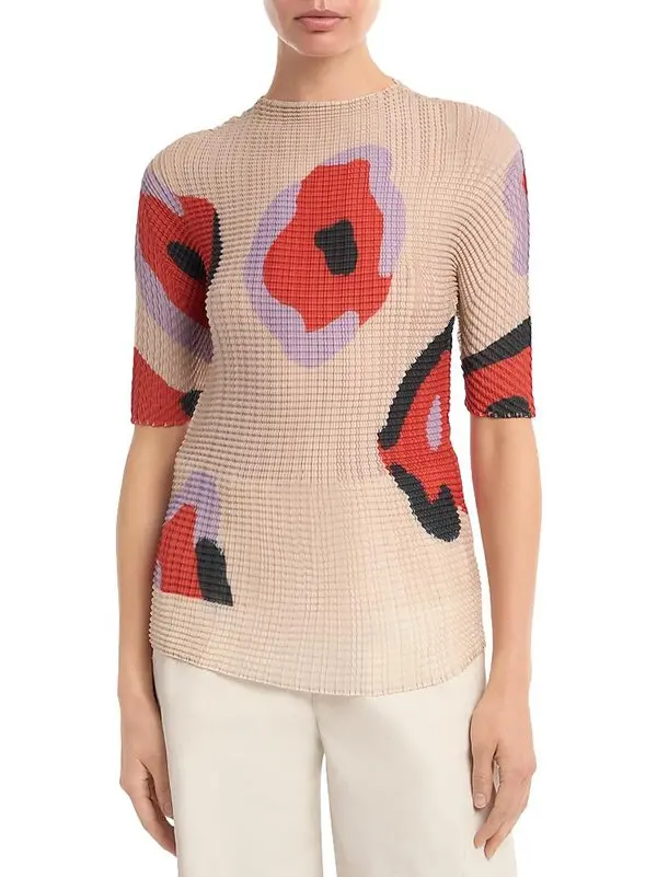 Issey Miyake Pleated Floral Print Top - Beige-hued