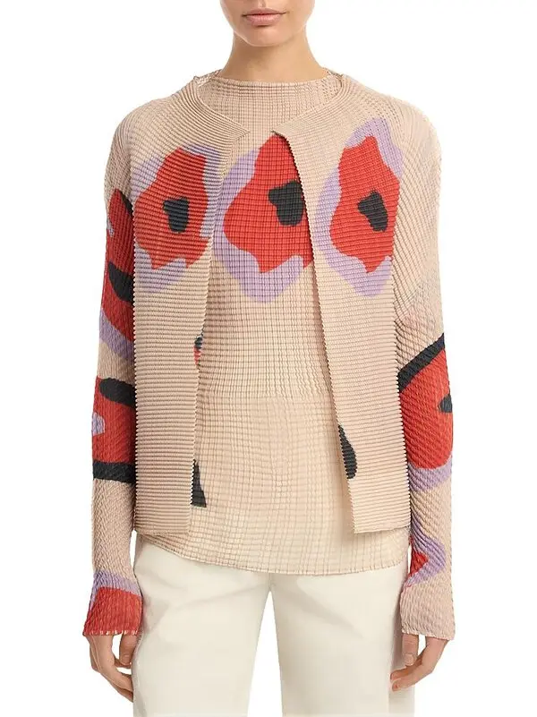 Issey Miyake Pleated Floral Print Top - Beige-hued