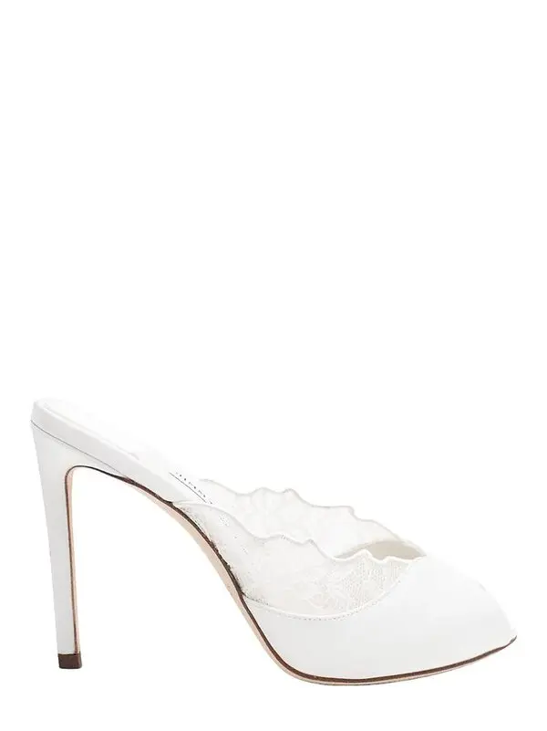 JIMMY CHOO Brigitte 100 Lace & Satin Mules - Ivory/ivory