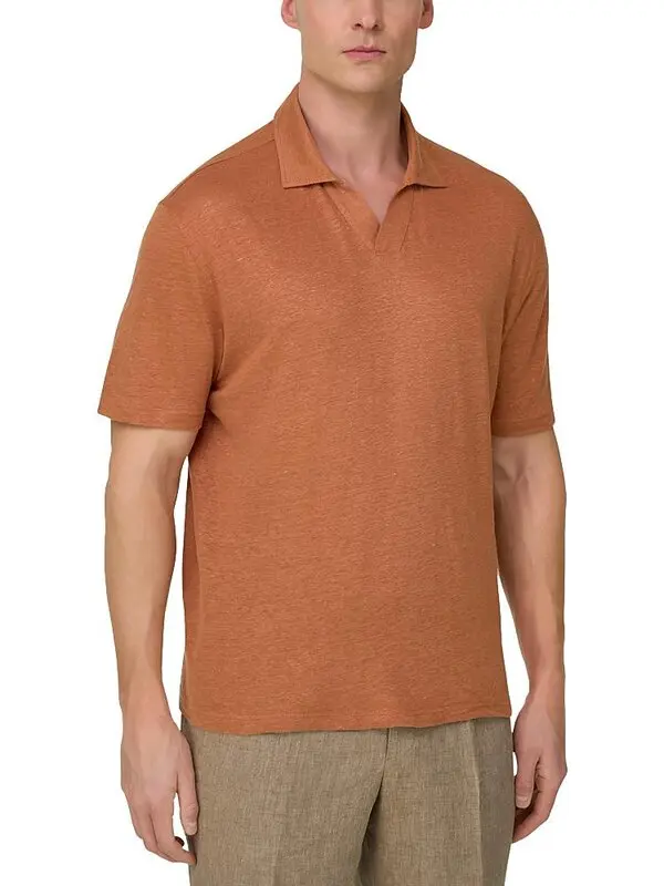 Boggi Milano Stretch Linen Jersey Polo Shirt - Rust