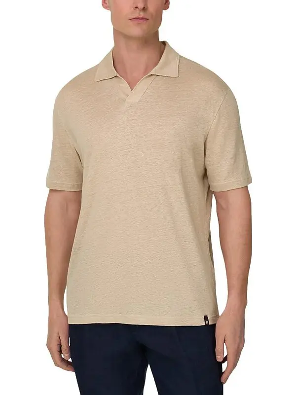 Boggi Milano Stretch Linen Jersey Polo Shirt - Sand