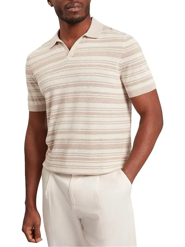 Ted Baker London Brodi Striped Knit Polo Shirt - Ecru