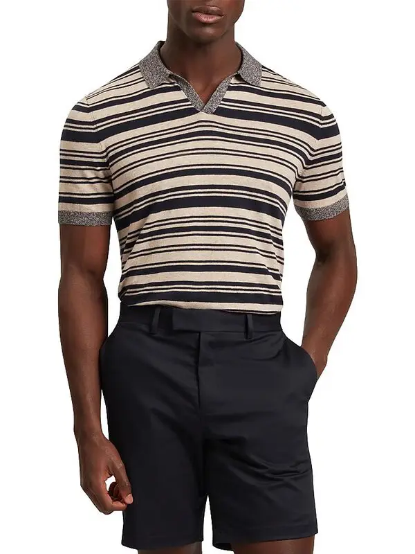 Ted Baker London Brodi Striped Knit Polo Shirt - Navy
